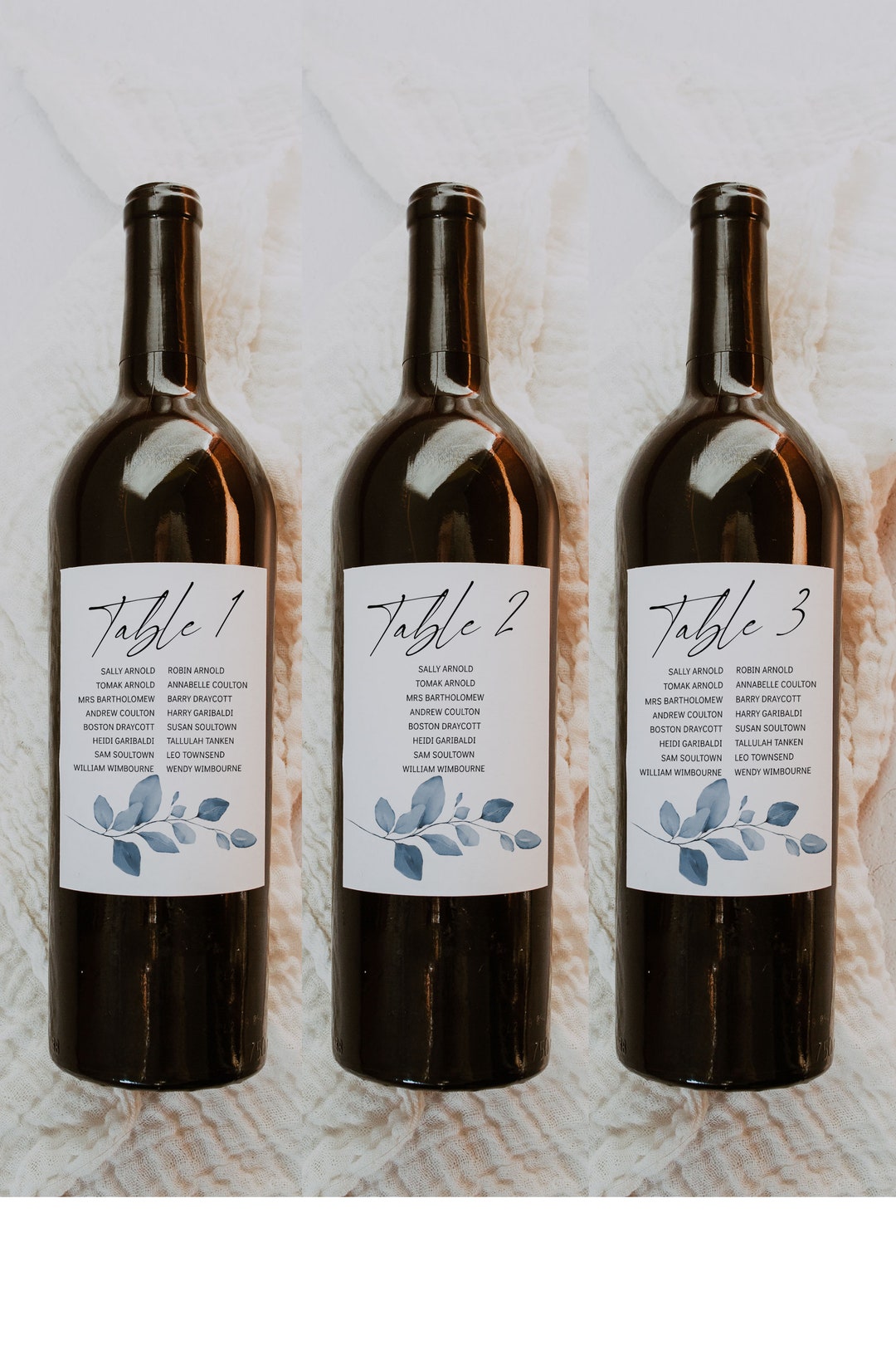 Dusty Blue Table Seating Plan, Printable Seating Bottle Label Template ...