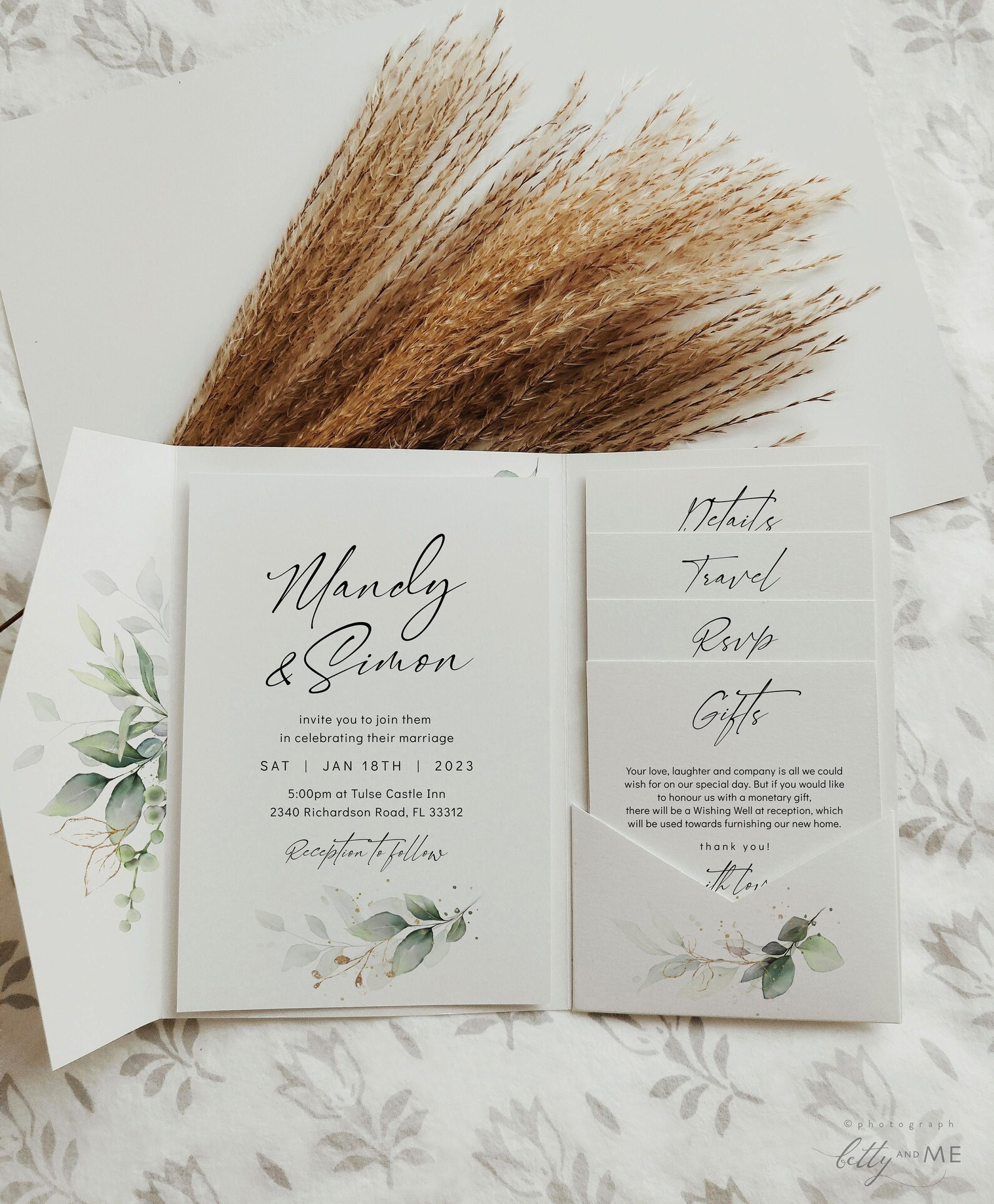 Wedding Invitation Pockets With a Beautiful Greenery Design - Etsy