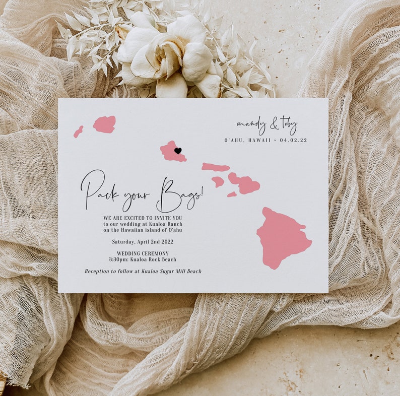Destination - Hawaii Wedding Invitation, Hawaiian Island Destination ...