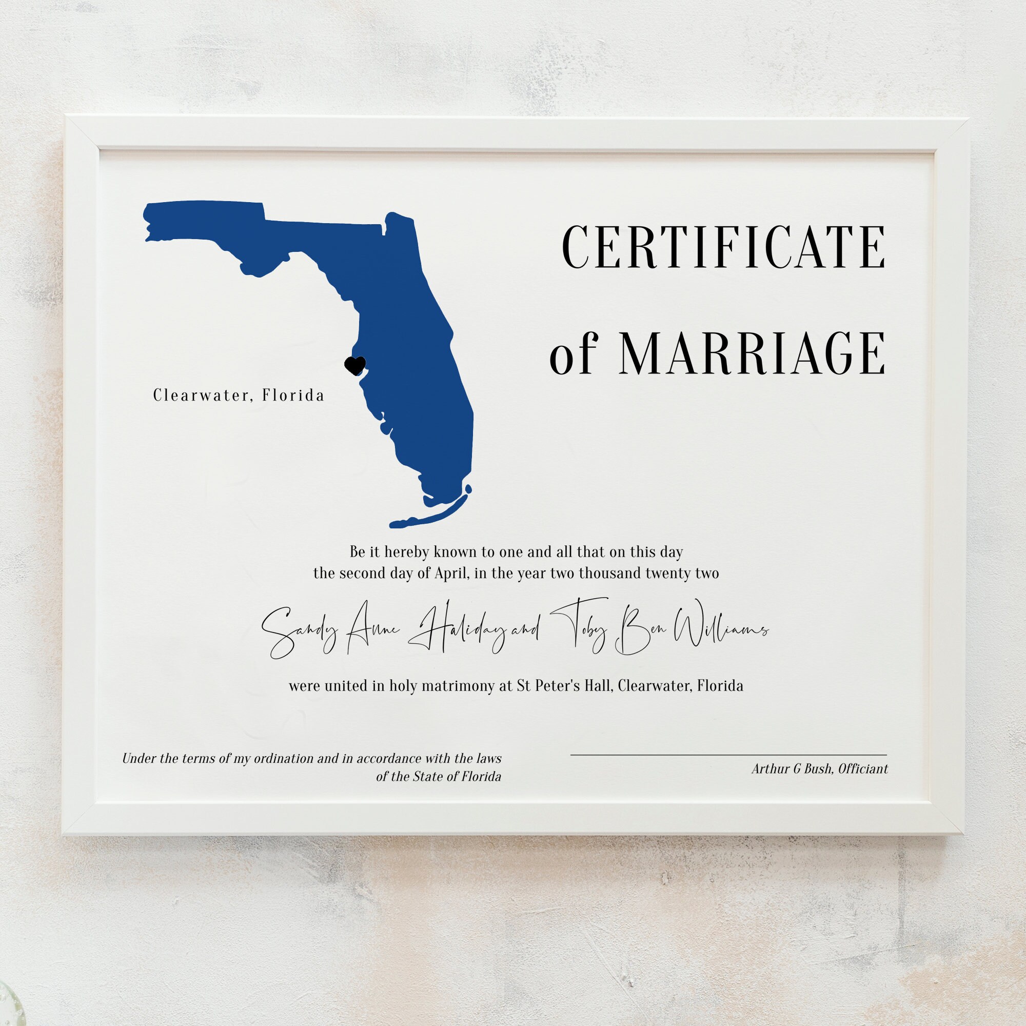 Destination - Florida Certificate of Marriage, Wedding in Florida ...