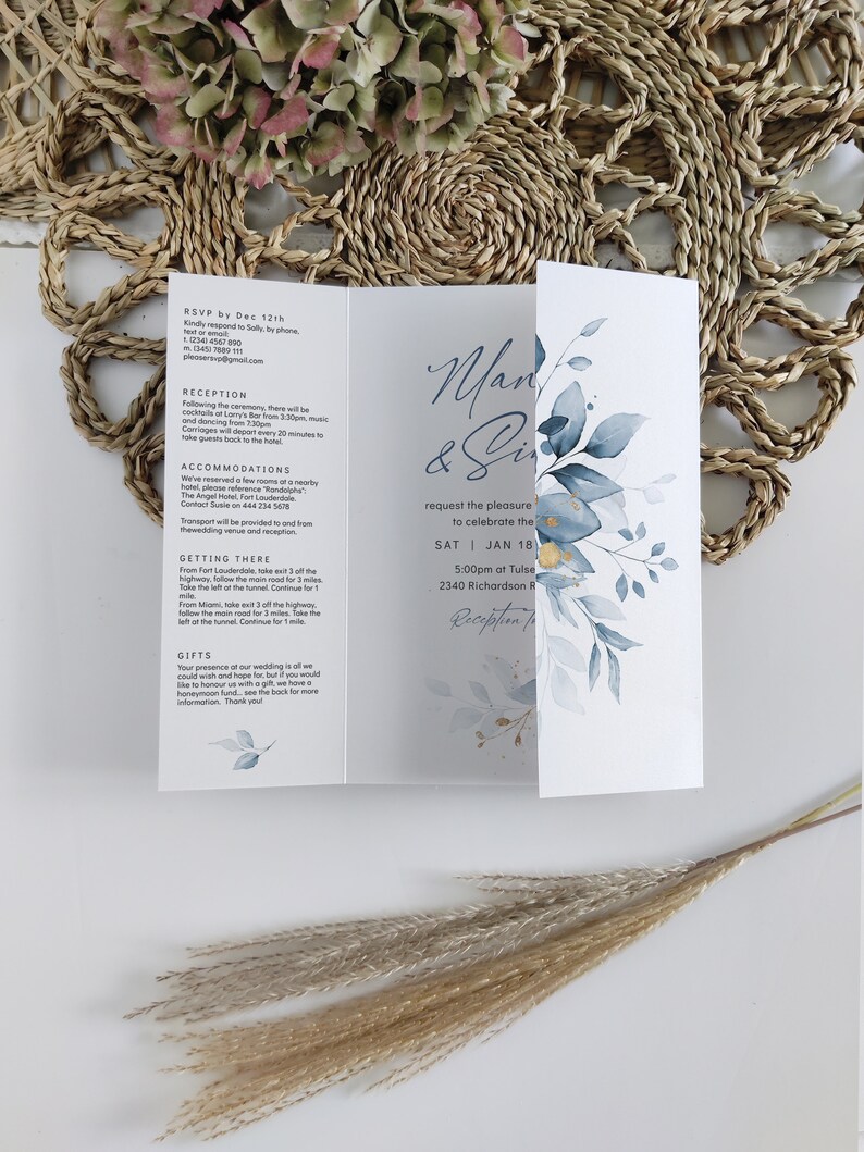 Dusty Blue Wedding Invitations Templates for Gatefold - Etsy