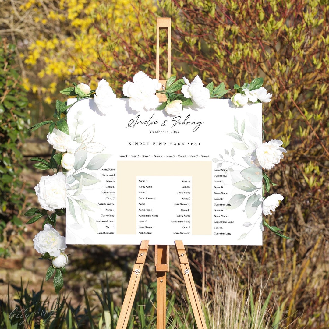 Greenery U Shaped Seating Plan, Horseshoe Seating Plan, Printable Table ...