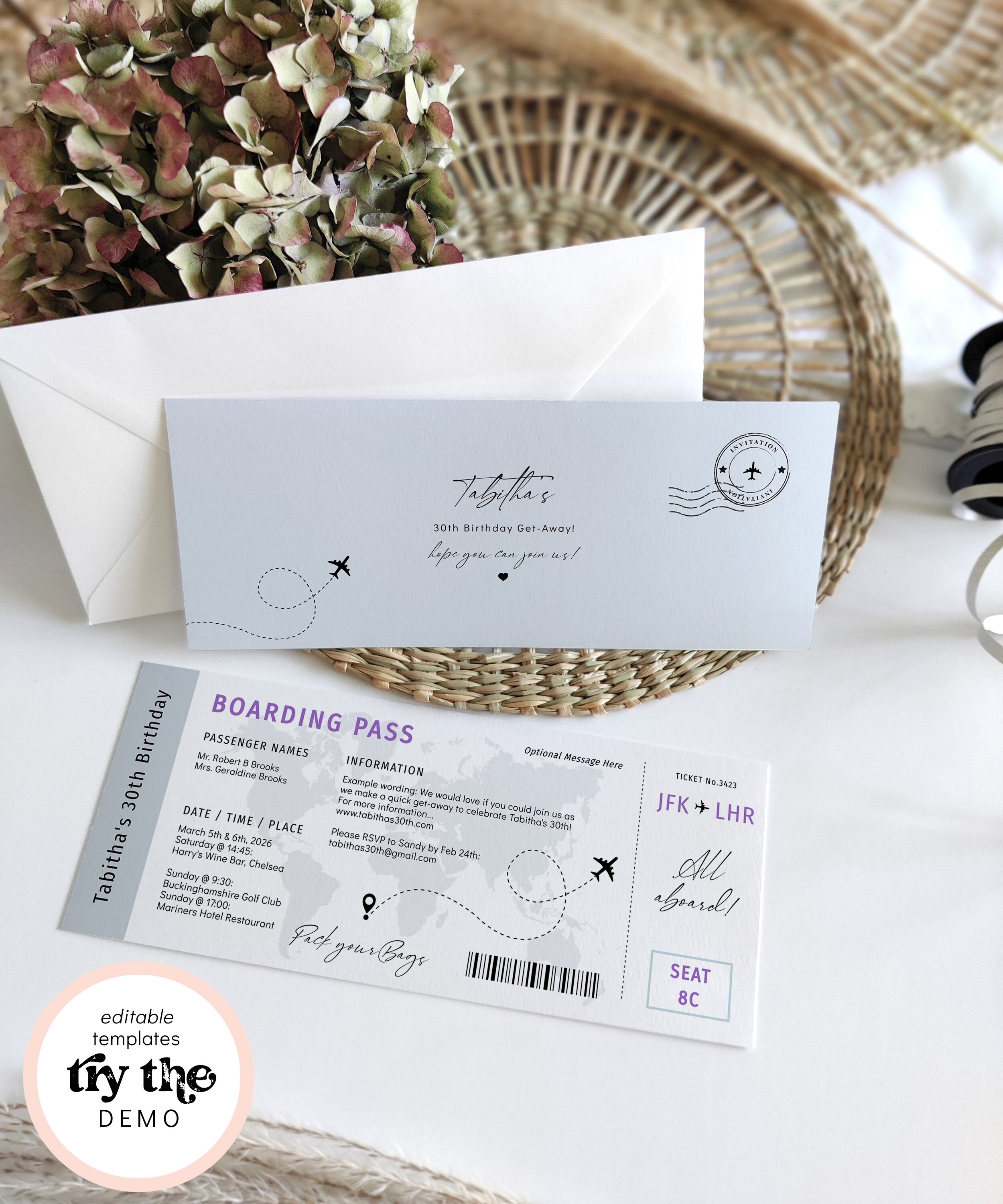Birthday Party Boarding Pass Invitation, Printable Flight Ticket Invite ...