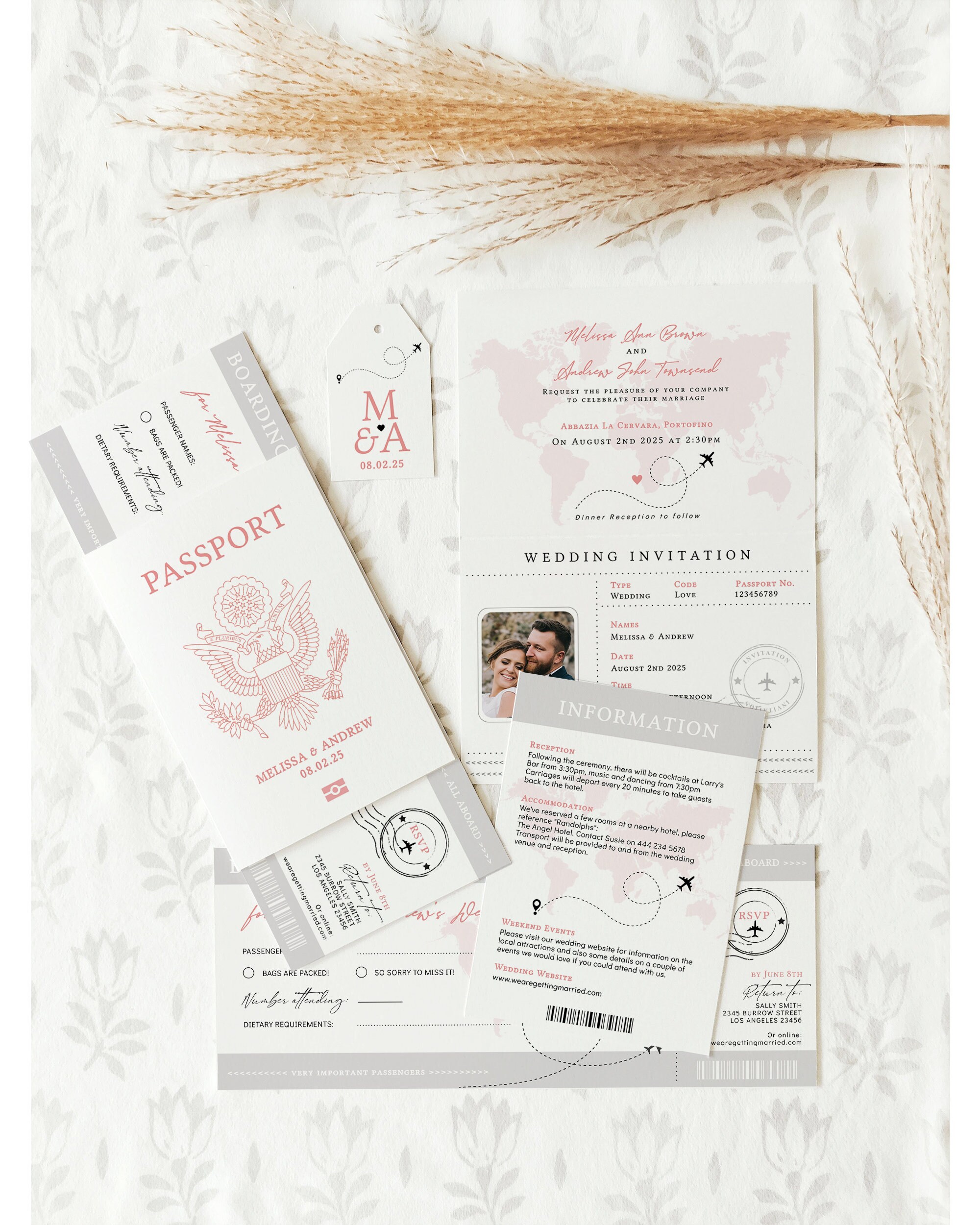 US Passport Wedding Invitation Template Suite, Plane Ticket Invitation ...