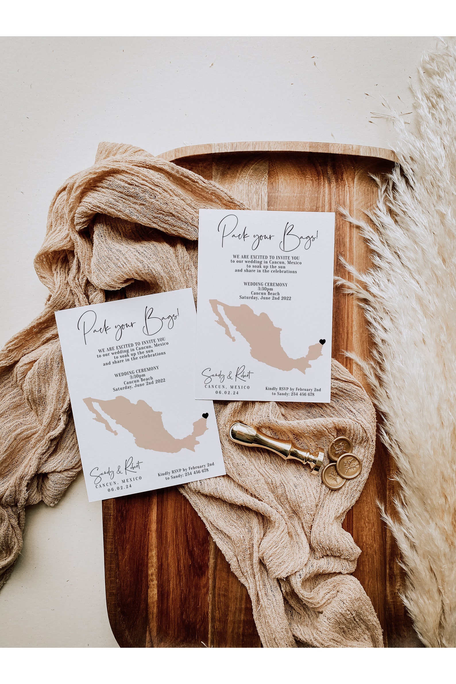 Destination Mexico Wedding Invitation Cancun Destination - Etsy UK