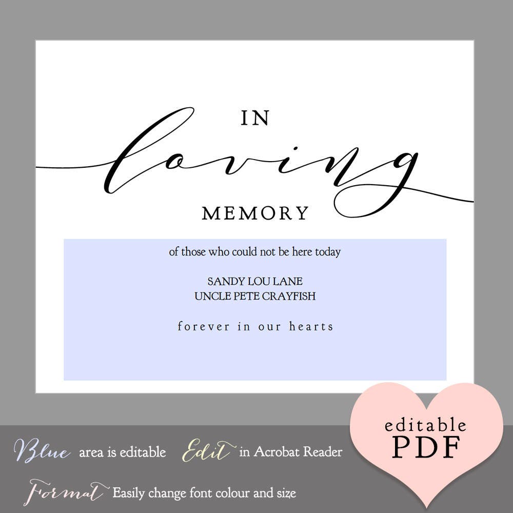 In Loving Memory Printable Sign, Printable In Loving Memory, 8x10 and ...