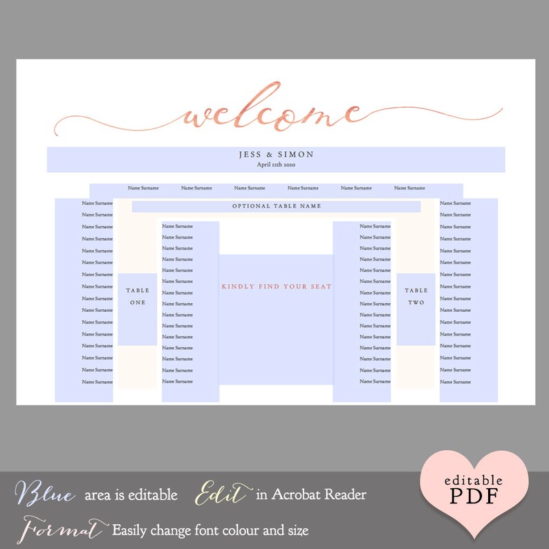 LucyRose U Shape Table Seating Plan Wedding Banquet | Etsy