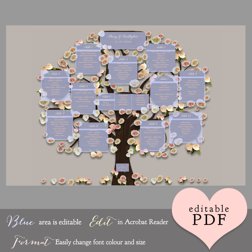 12 & 15 Table Tree Seating Plan Template, up to 15 tables, 24x36 and A1 ...