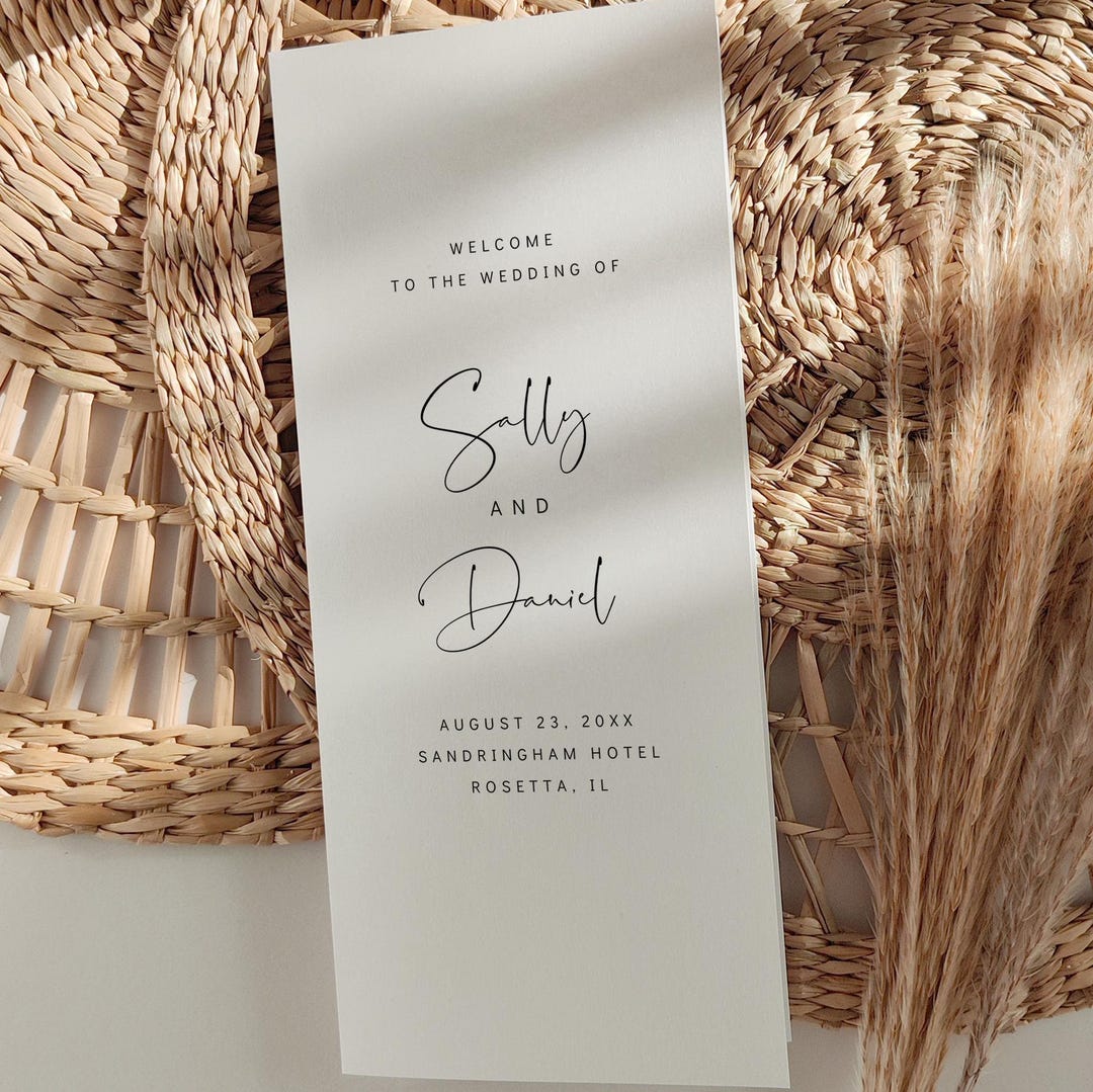 Simple Bifold Wedding Program, Printable Folded Wedding Program ...