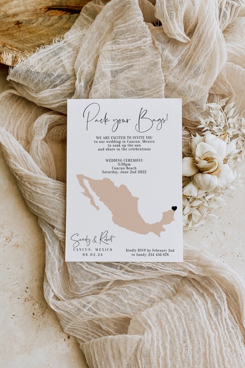 Destination Mexico Wedding Invitation Cancun Destination - Etsy