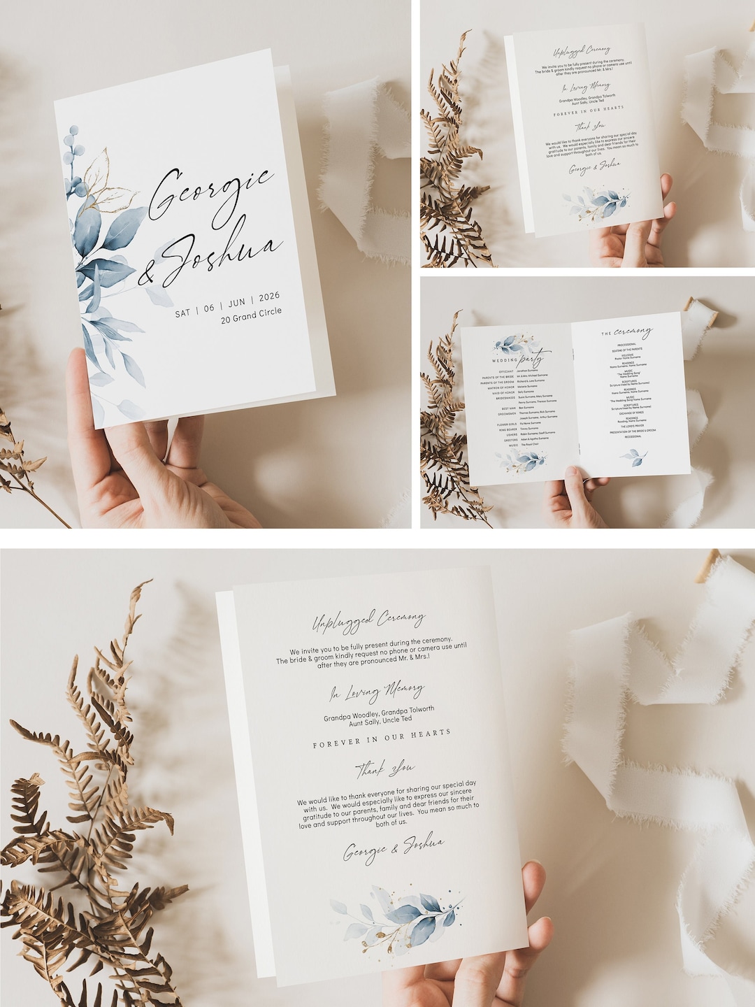 Dusty Blue Wedding Program, Printable Program Booklets, Printable Blue Wedding Order of Service ...