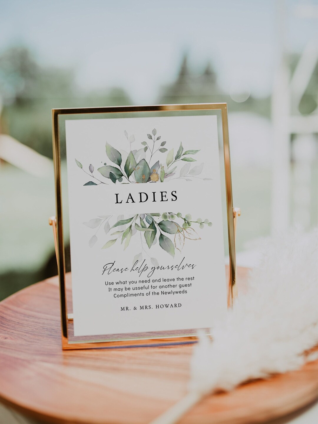 Leaf & Gold - Bathroom Basket Signs, Printable Wedding Basket Signs ...