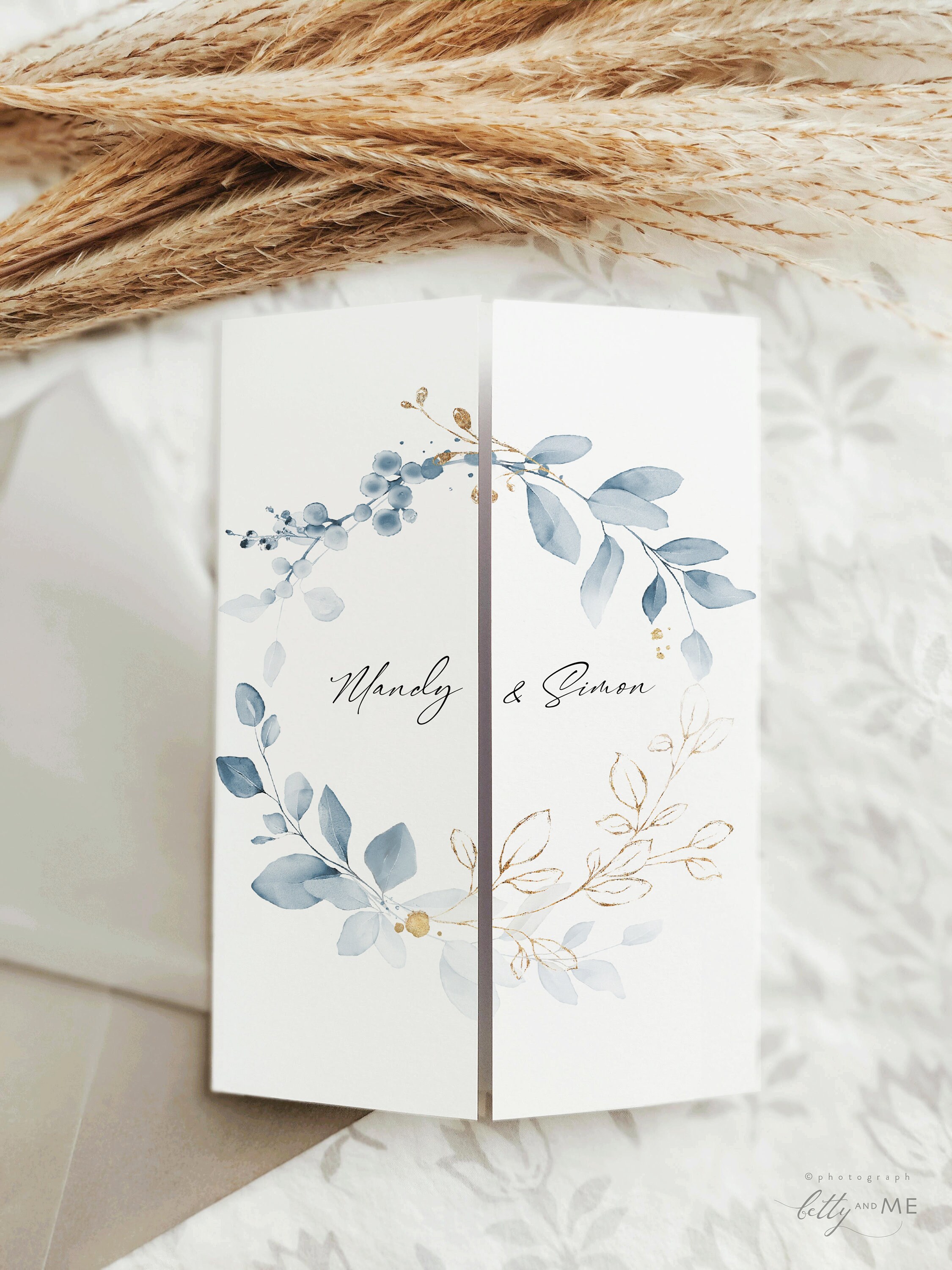 Dusty Blue Wedding Invitations, Templates for Gatefold Invitations ...