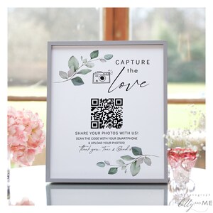 Greenery Capture the Love QR Code, Shared Photo Album Sign, Wedding ...