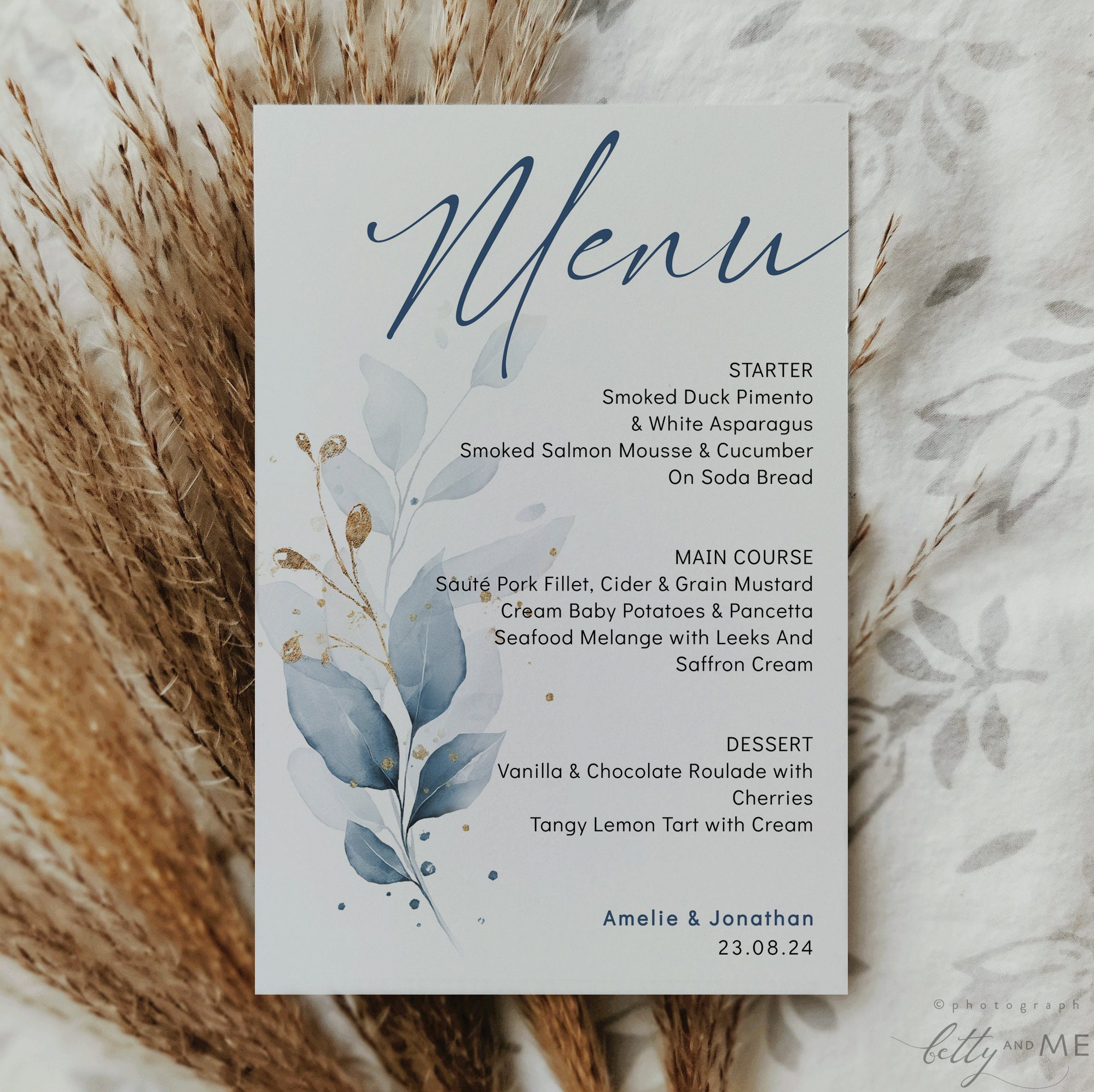 Dusty Blue Menu Cards, Printable Wedding Menus, Dusty Blue Wedding ...
