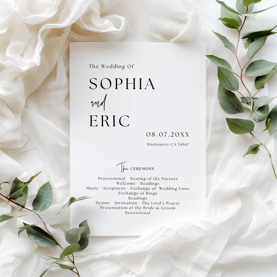 Modern Minimalist Wedding Program With Photo, Modern Wedding Program ...