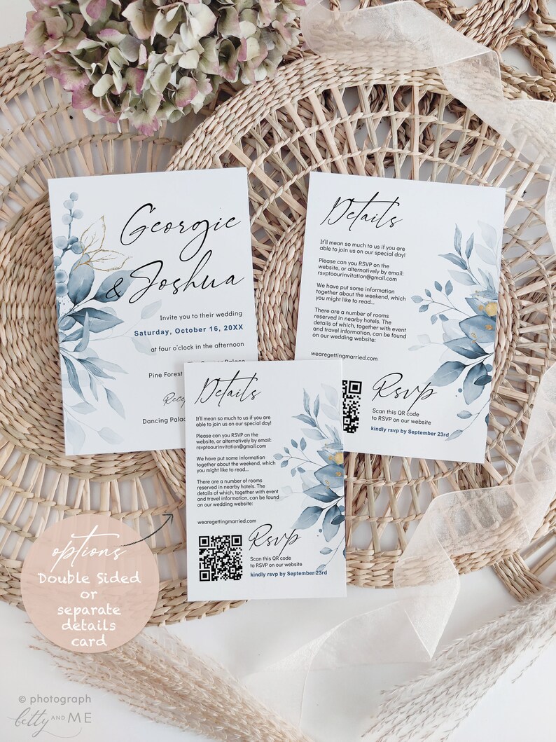 Double Sided Wedding Invitation, Two Separate Cards, Invitation ...