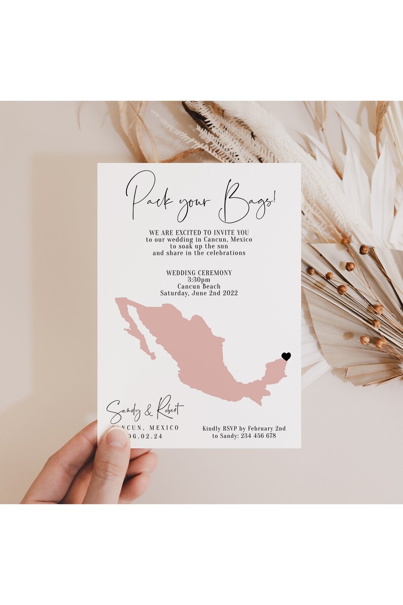 Destination Mexico Wedding Invitation Cancun Destination - Etsy
