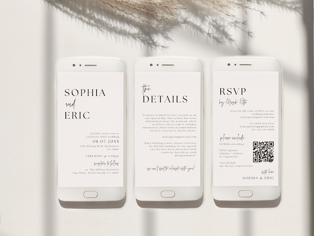 Canva Wedding Invitation Set, QR Code, Minimalist Evite, Electronic ...