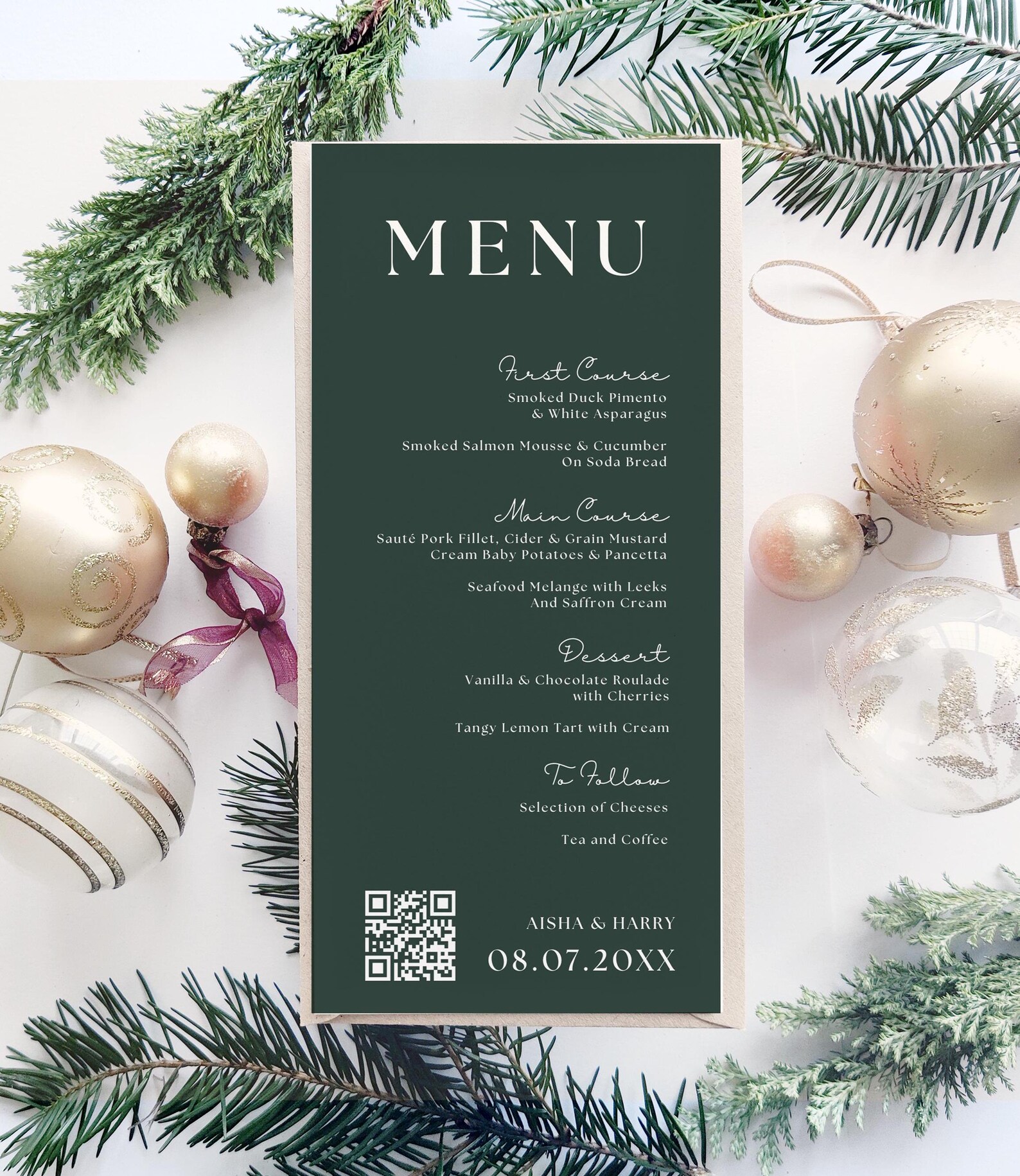 Dark Green Menu, Christmas Menu, Dark Green Wedding Menu, Printable ...