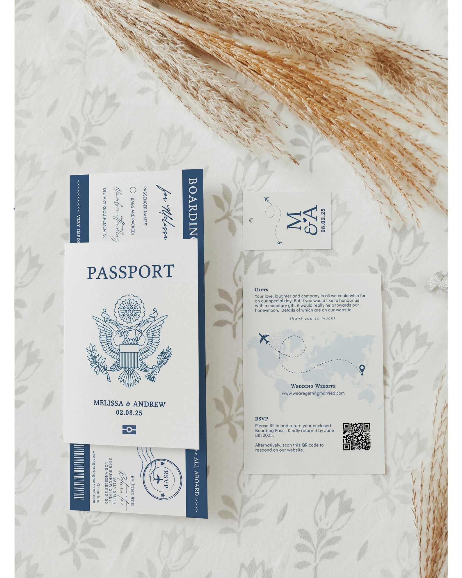 Dusty Blue Passport Wedding Invitation Suite, US Passport Invitation ...