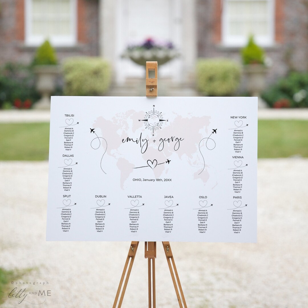 World Map Seating Plan Templates, Destination Wedding Table Plan ...