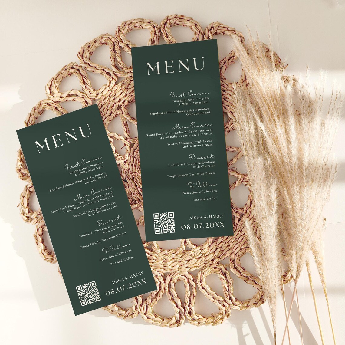 Dark Green Menu, Christmas Menu, Dark Green Wedding Menu, Printable ...