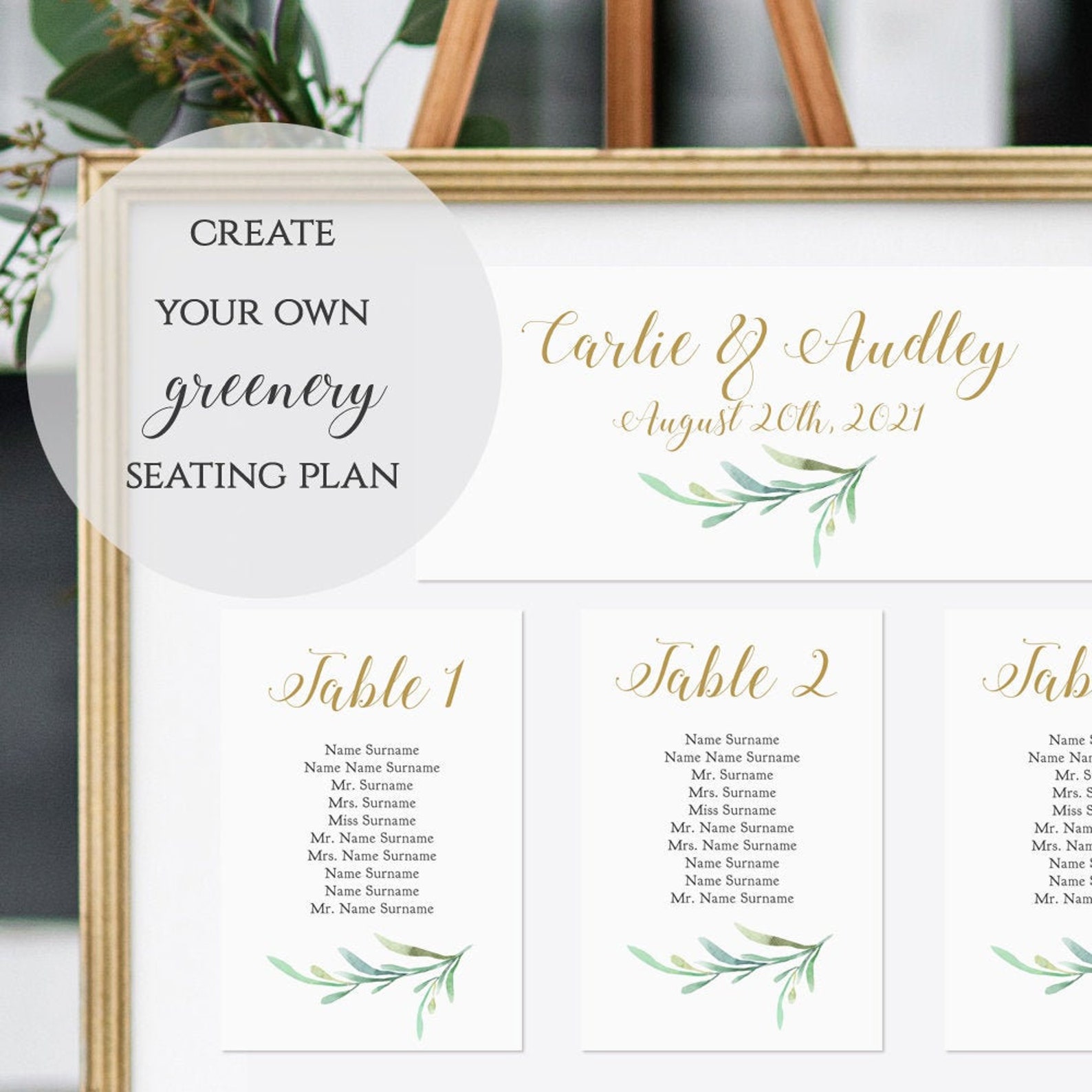 Table Seating Cards Greenery Wedding Seating Cards to Make - Etsy