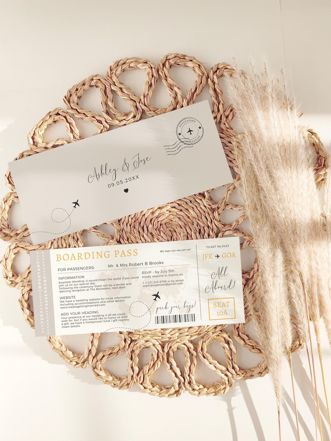 Flight Invitation Set, Boarding Pass Wedding Invitation Suite, Passport ...