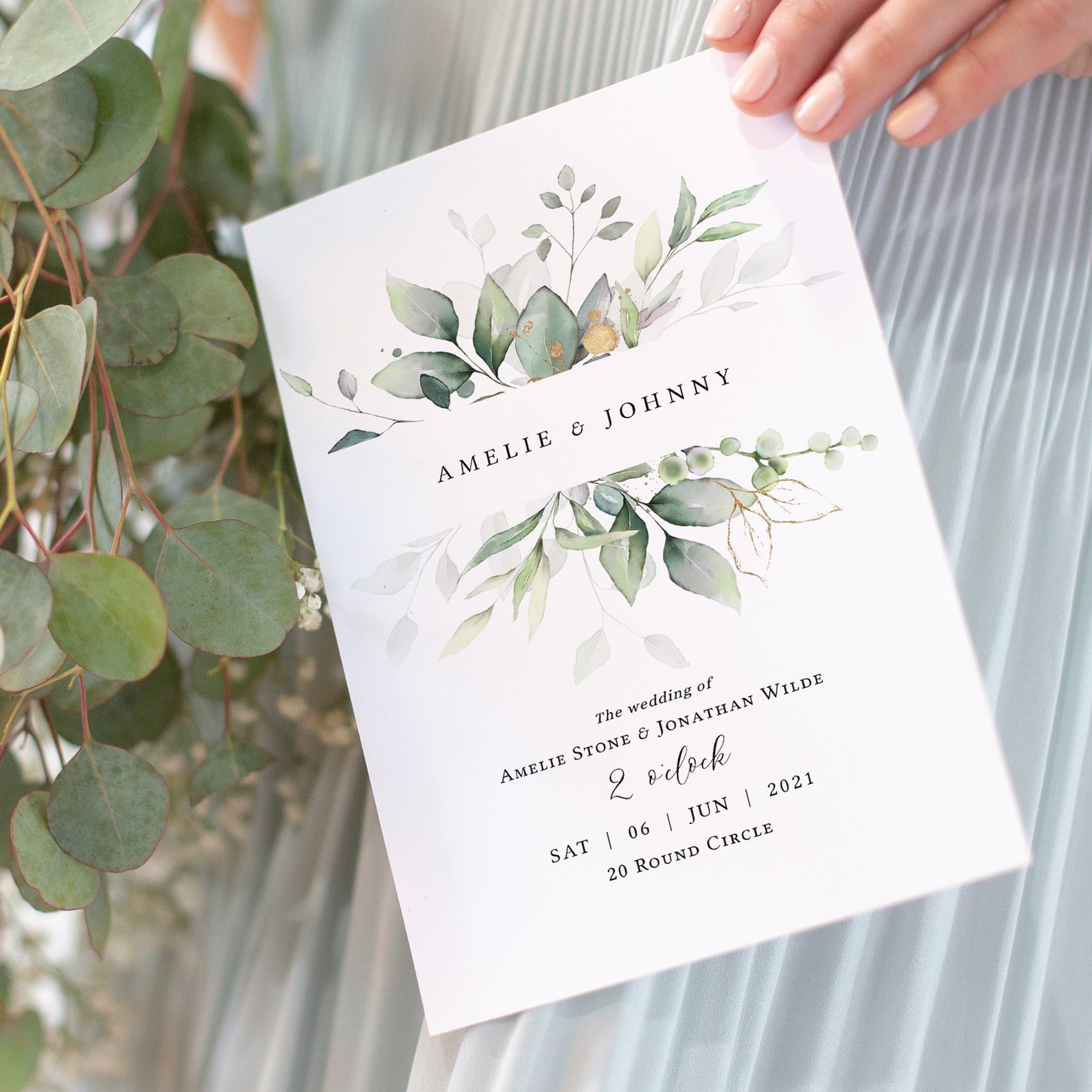 Leaf & Gold Folded Wedding Program Booklets Printable | Etsy