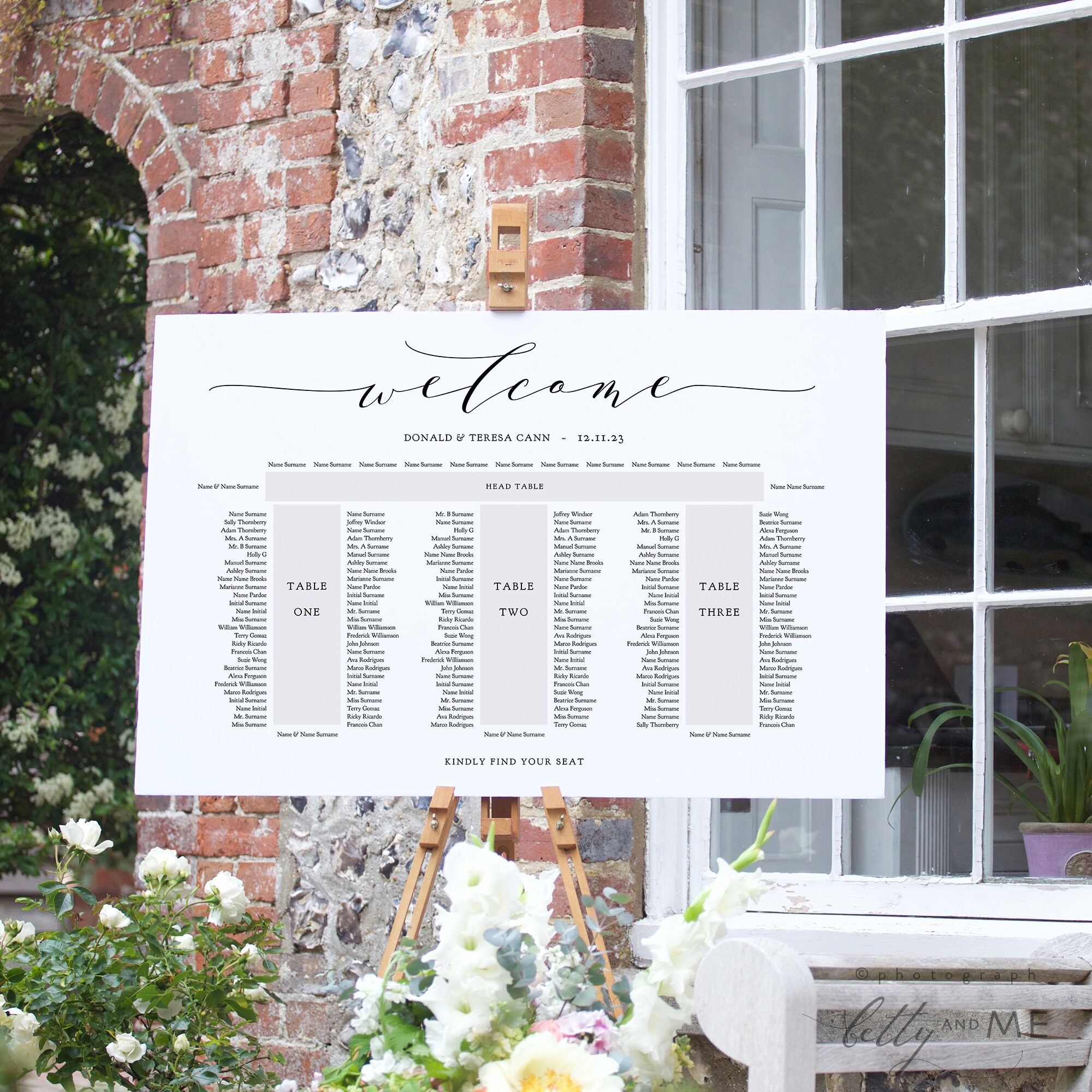 Banquet Seating Chart 3 tables and top table, printable E shape table ...