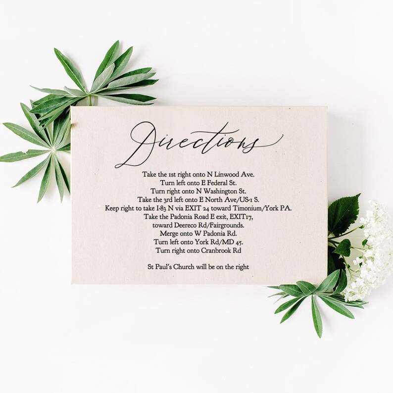 Directions Card Template Printable Directions Card Wedding | Etsy