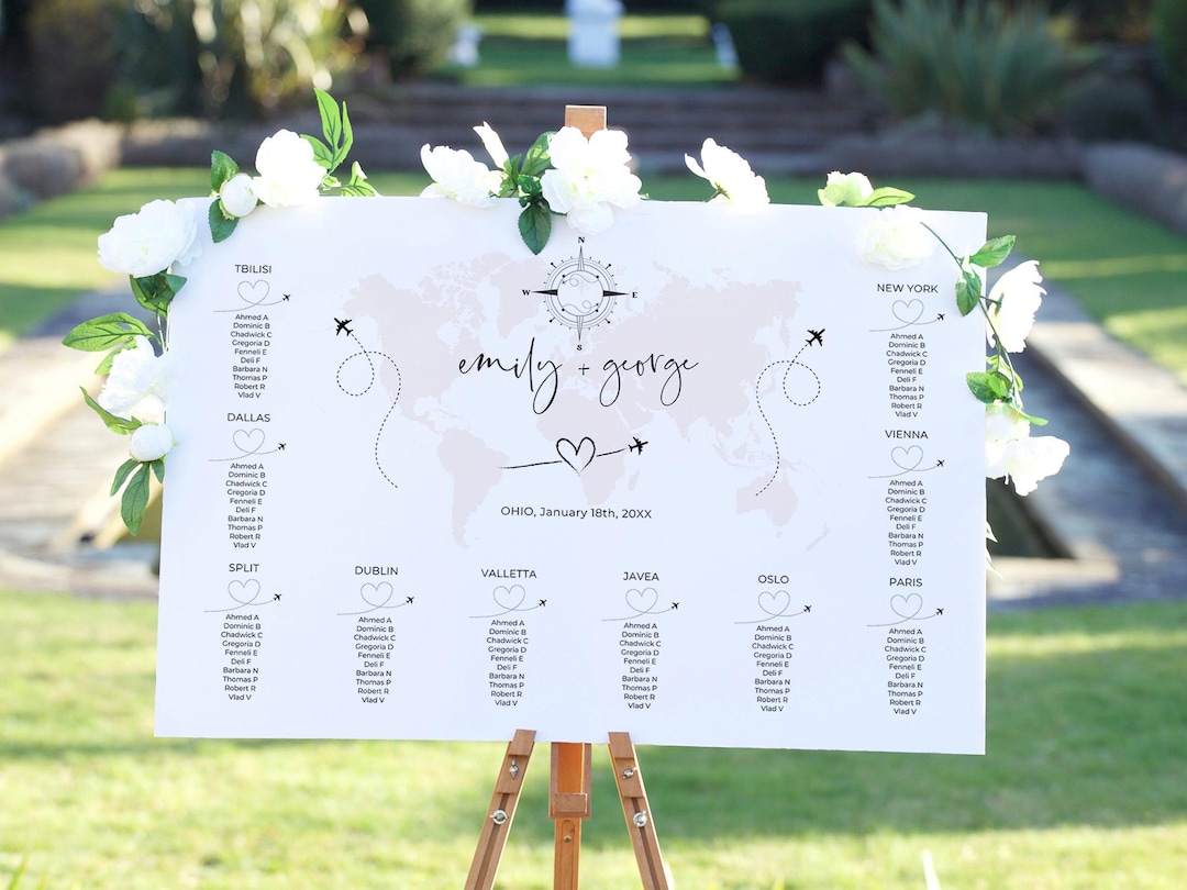 World Map Wedding Seating Plan, Templates for Destination Wedding Table ...