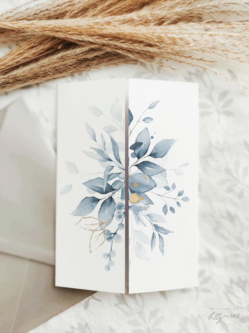 Dusty Blue Wedding Invitations Templates for Gatefold - Etsy