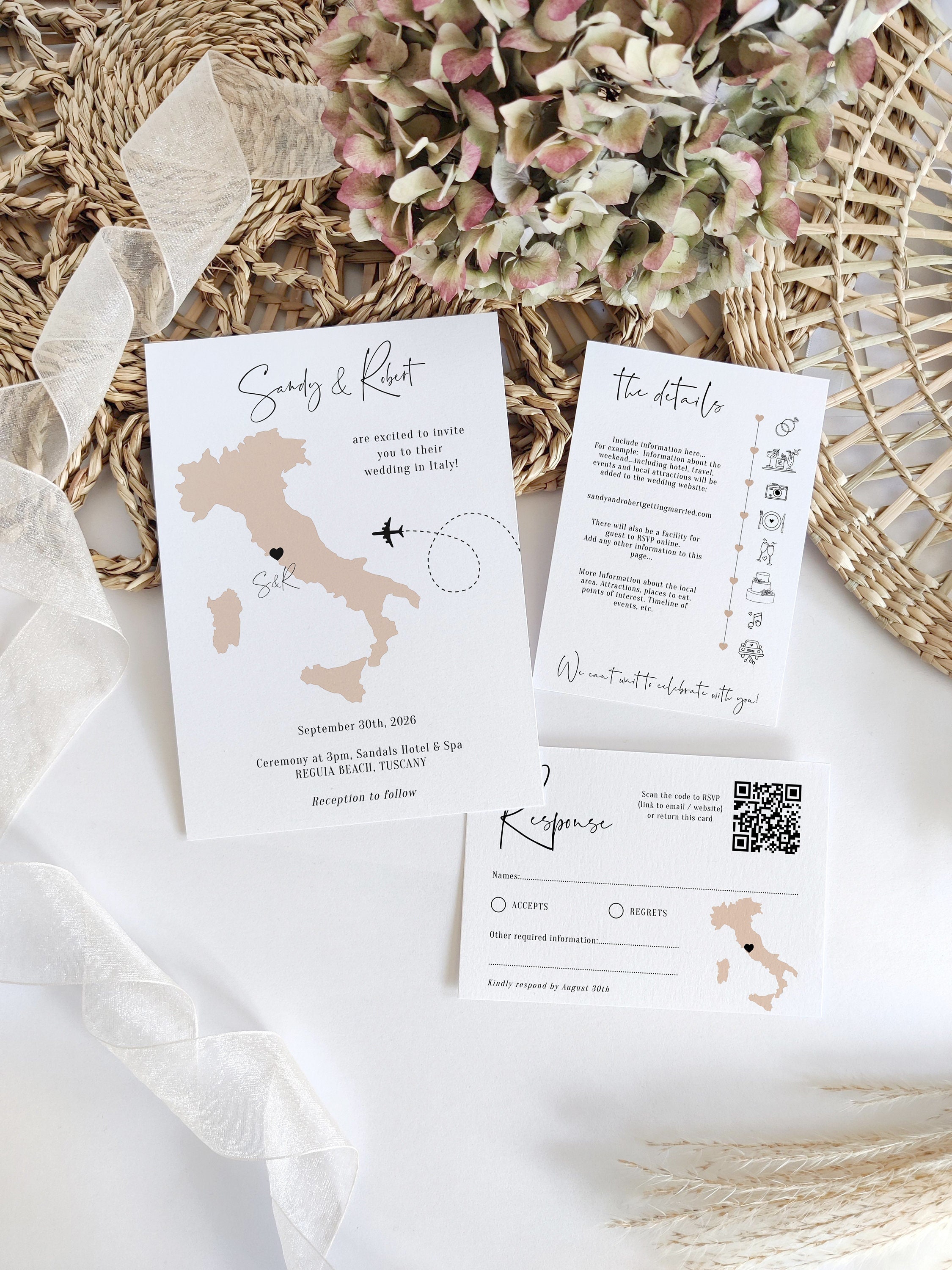 Italy Wedding Invitation Set, Destination Wedding Invitations for your ...