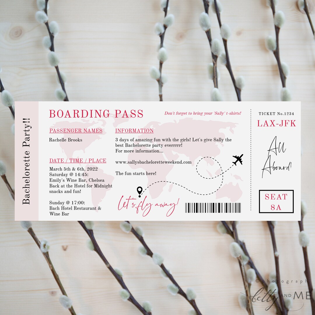 Bachelorette Party Boarding Pass Invitation Printable Flight - Etsy UK