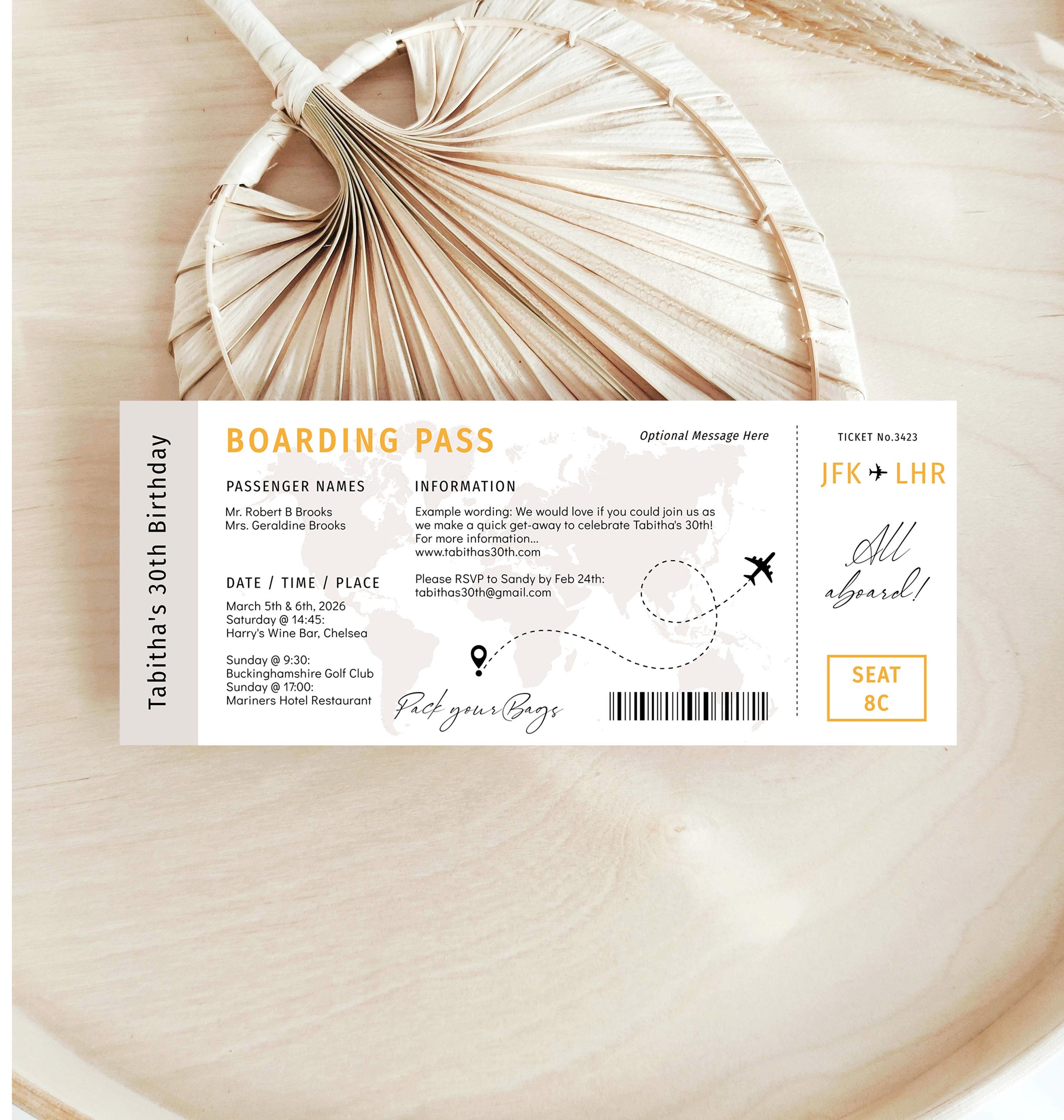 Birthday Party Boarding Pass Invitation, Printable Flight Ticket Invite ...