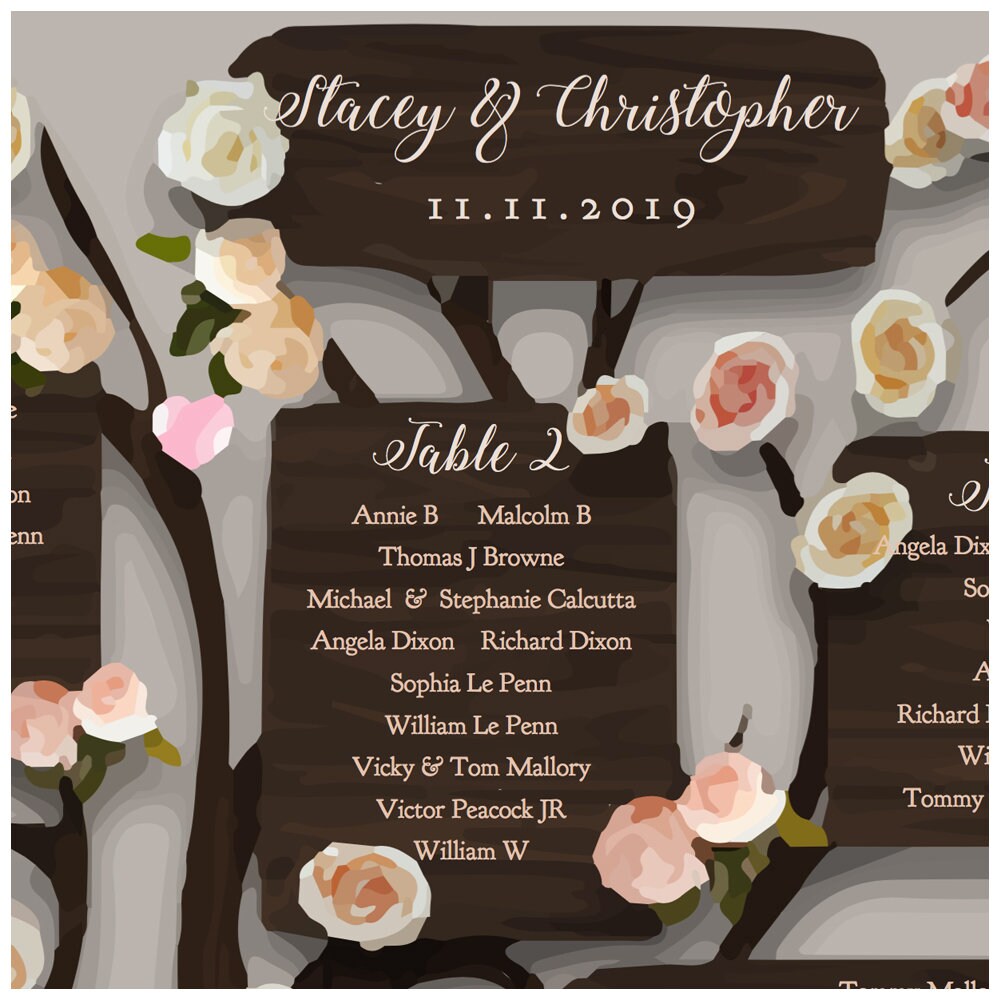 12 & 15 Table Tree Seating Plan Template, up to 15 tables, 24x36 and A1 ...