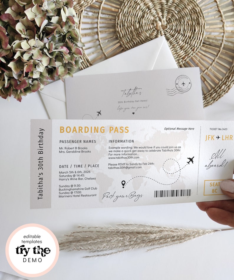 Birthday Party Boarding Pass Invitation Printable Flight - Etsy