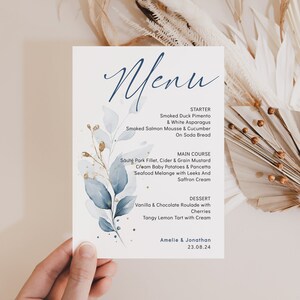 Dusty Blue Menu Cards, Printable Wedding Menus, Dusty Blue Wedding ...