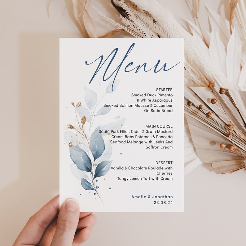 Dusty Blue Menu Cards Printable Wedding Menus Dusty Blue - Etsy
