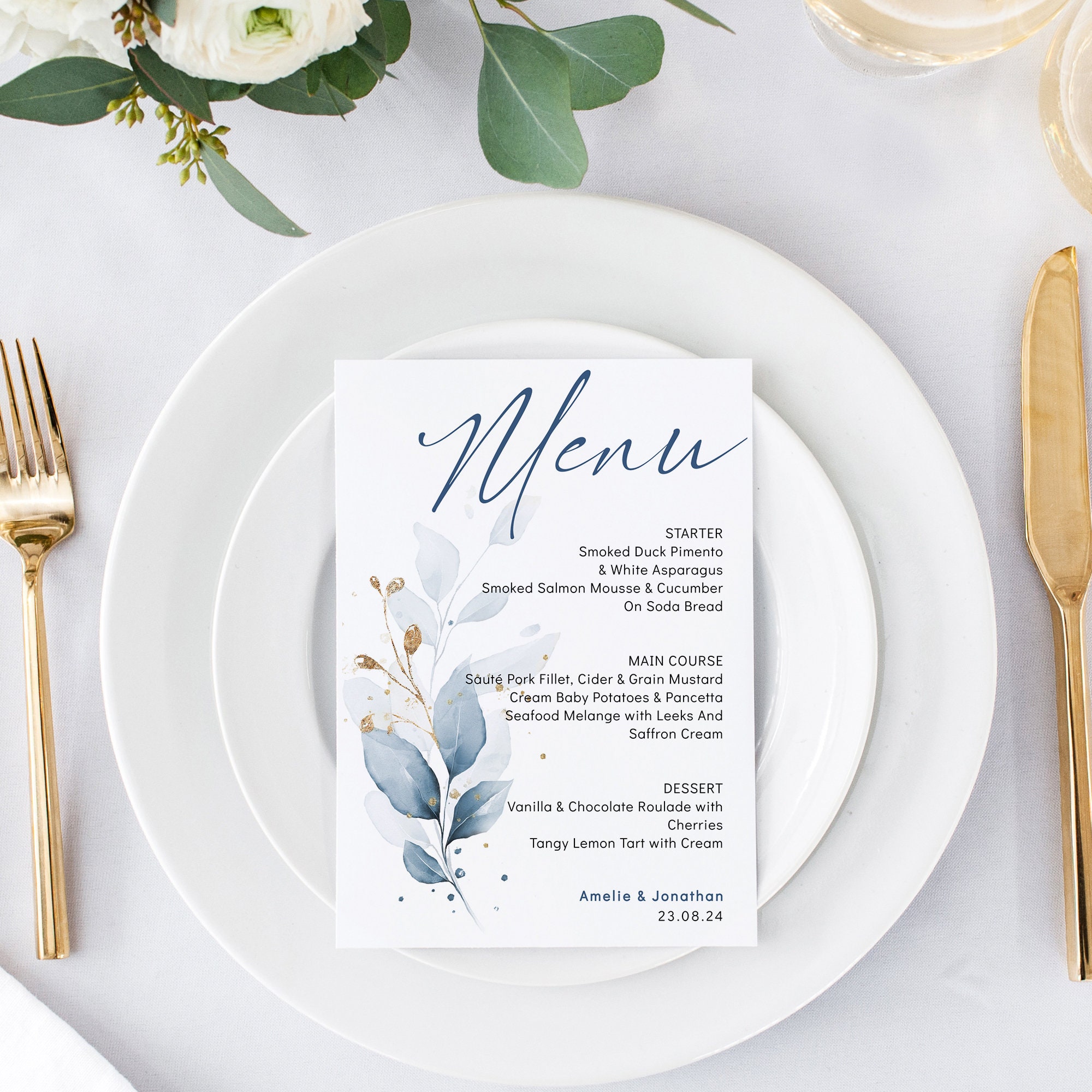 Dusty Blue Menu Cards, Printable Wedding Menus, Dusty Blue Wedding ...