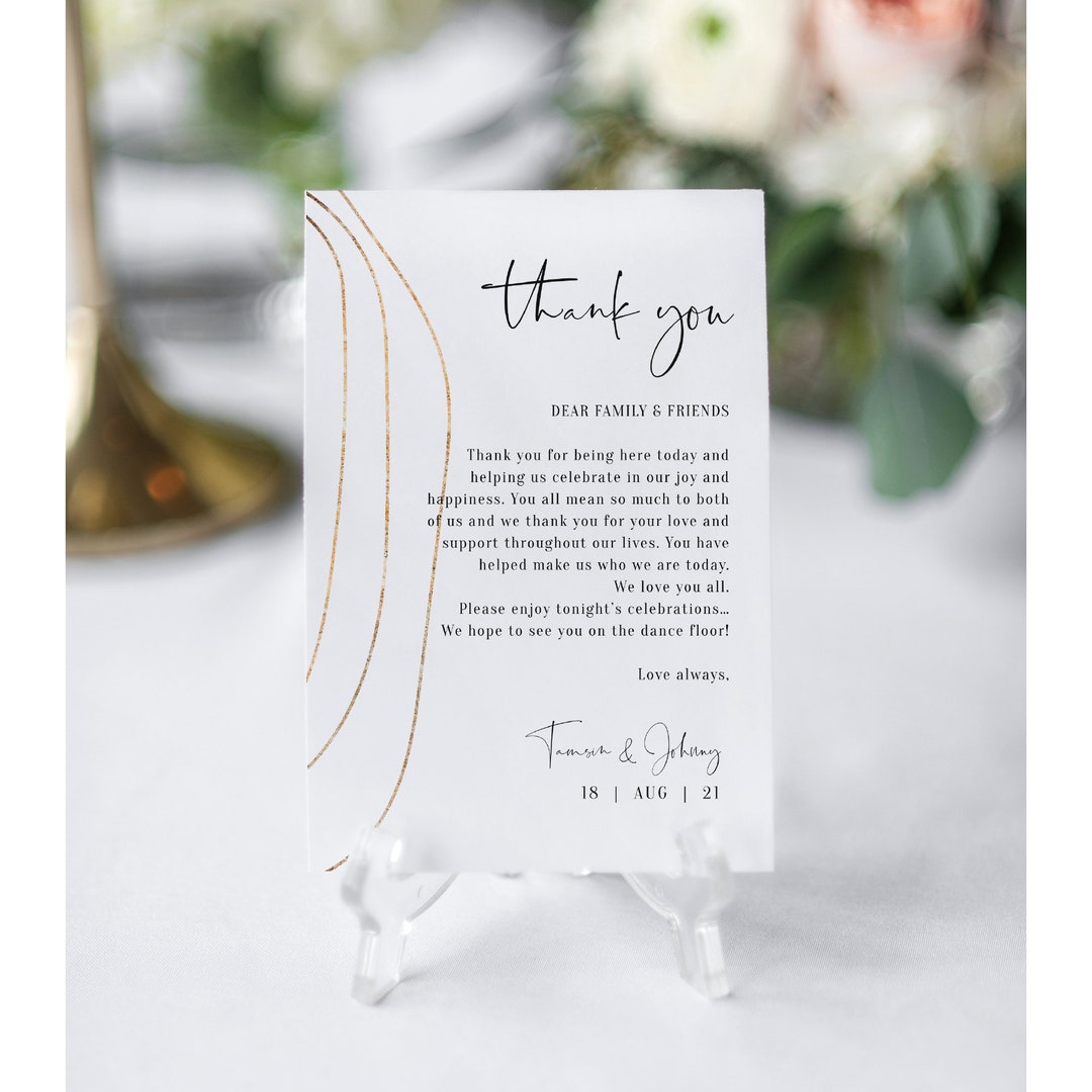 Abstract Gold Thank You Note, Printable Wedding Thank You Card ...
