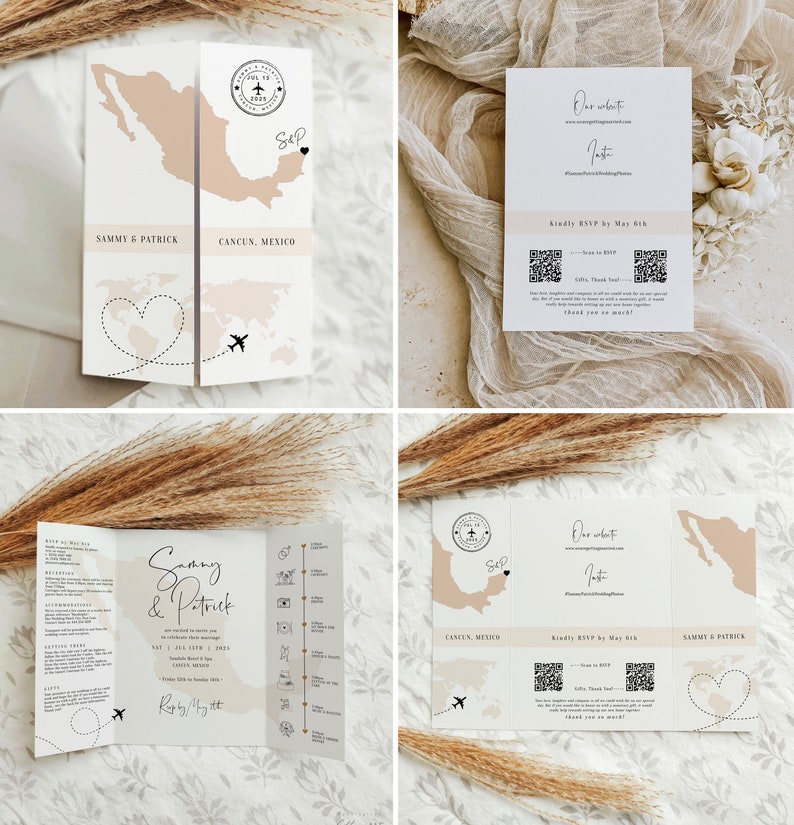 Destination Mexico Wedding Invitations Folded Gatefold - Etsy