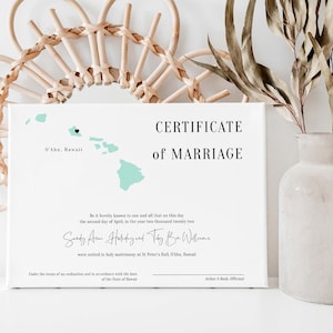 Destination Hawaii Certificate of Marriage, Wedding in Hawaii Marriage ...