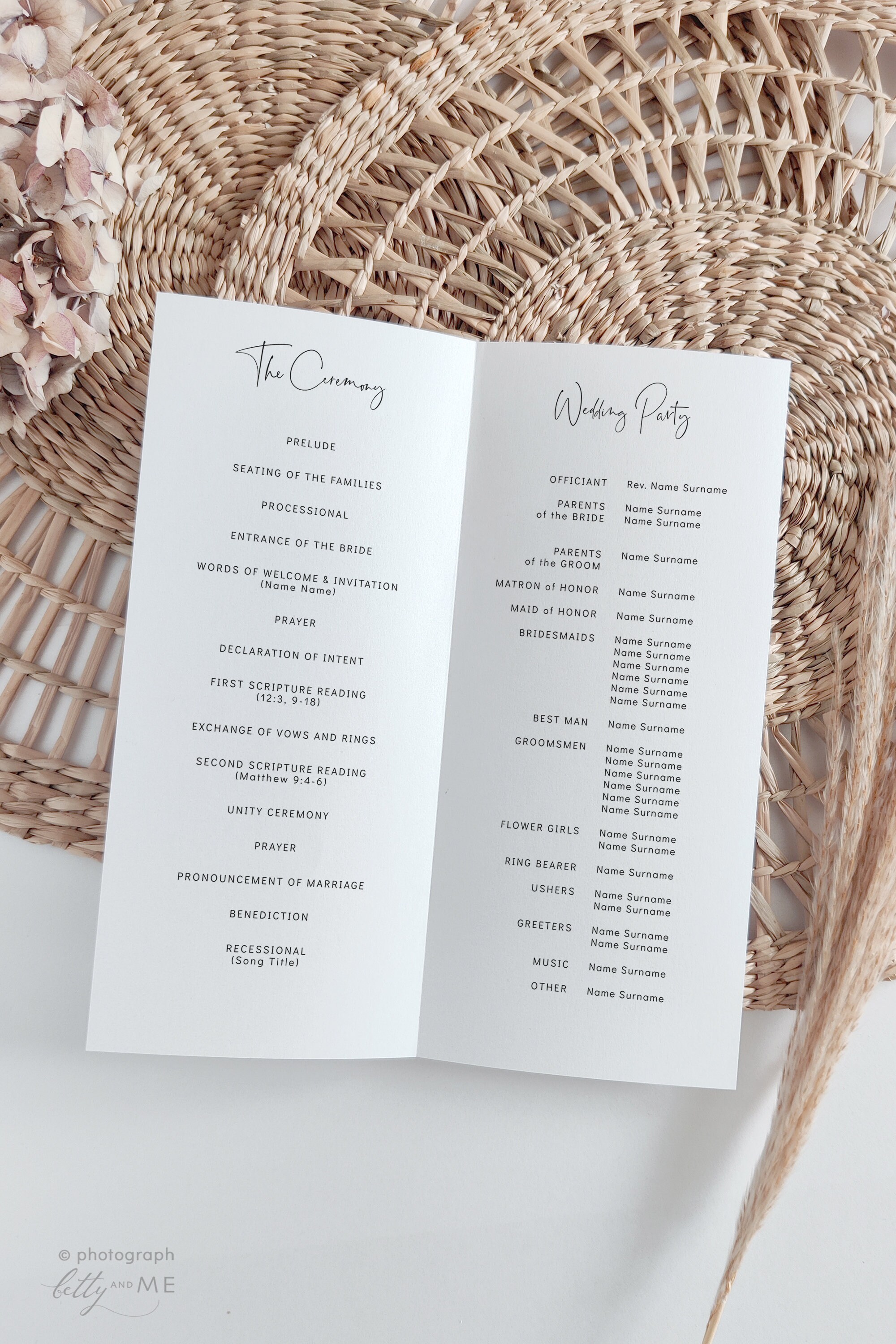 Bifold Wedding Program, Printable Folded Wedding Program, Minimalist ...