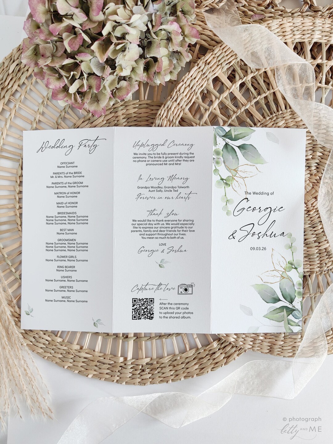 Folded Wedding Program, Greenery Wedding Order of Service Template ...
