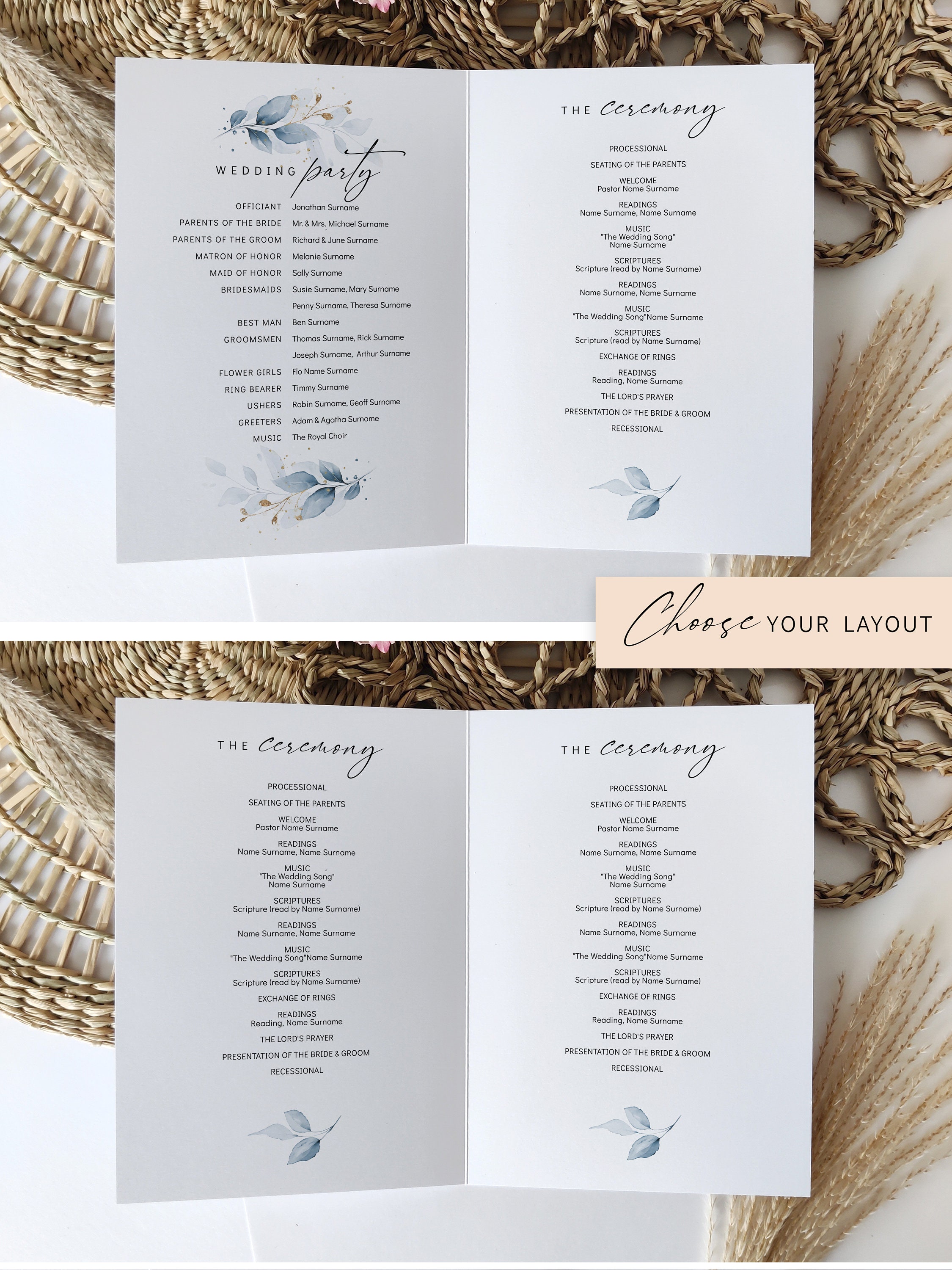 Dusty Blue Wedding Program, Printable Program Booklets, Printable Blue ...
