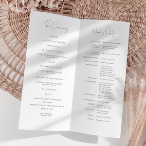 Simple Bifold Wedding Program, Printable Folded Wedding Program ...