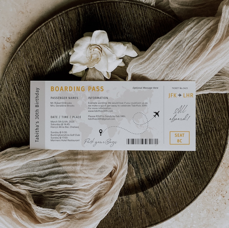 Birthday Party Boarding Pass Invitation, Printable Flight Ticket Invite ...